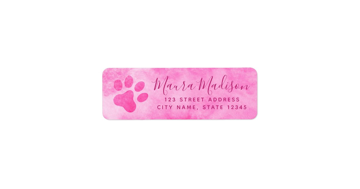 Pink paw print watercolor return address label | Zazzle