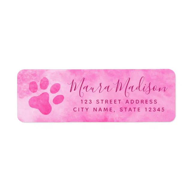 Pink paw print watercolor return address label | Zazzle