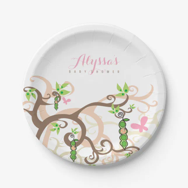 Pink Pea In A Pod Girl Baby Shower Paper Plates | Zazzle