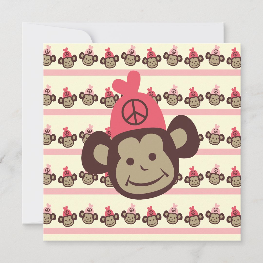 Pink Peace Monkey Custom Birthday Invitation | Zazzle