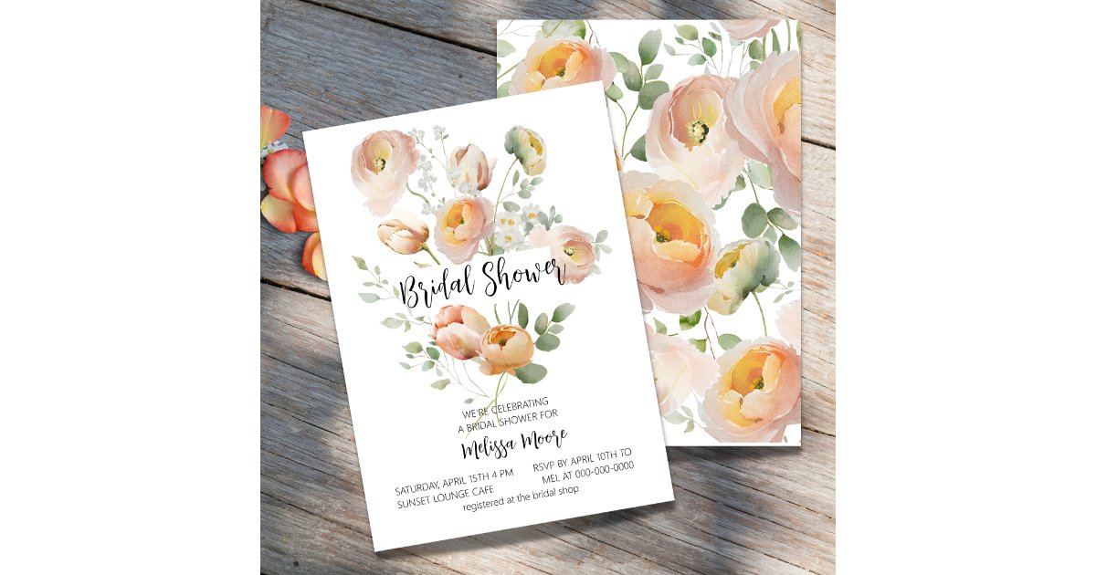 Pink Peach Blooms Bridal Shower Invitation | Zazzle