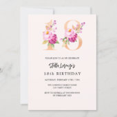 Pink peach floral numbers gold 18th birthday invitation | Zazzle