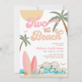 Pink Peach Girl TWO the BEACH Surfing 2nd Birthday Invitation | Zazzle