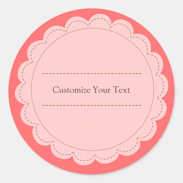 Pink & Peach Round Scallop Minimalist Classic Classic Round Sticker ...