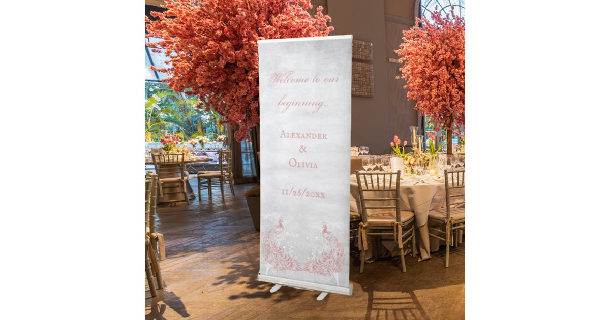 Pink Peacock Leaf Vine Wedding Welcome Banner | Zazzle