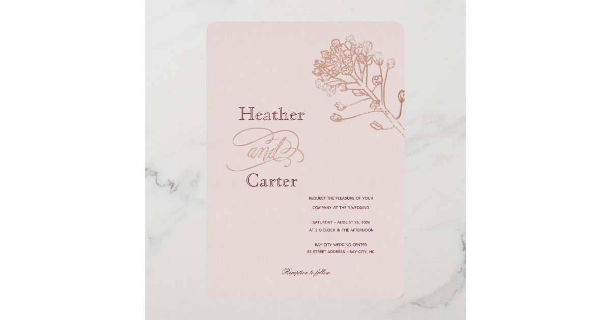 Pink Pearl Botanical Foil Invitation | Zazzle