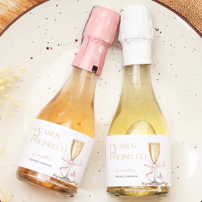 Pink Pearls & Prosecco Bridal Shower Sparkling Wine Label | Zazzle