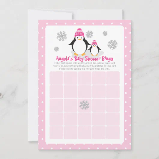 Pink Penguin Baby Shower Bingo Card | Zazzle