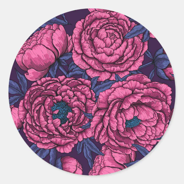Pink peony bouquet classic round sticker | Zazzle
