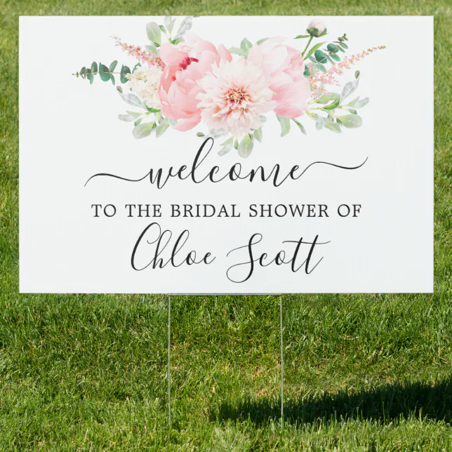 Pink Peony Bridal Shower Welcome Yard Sign | Zazzle