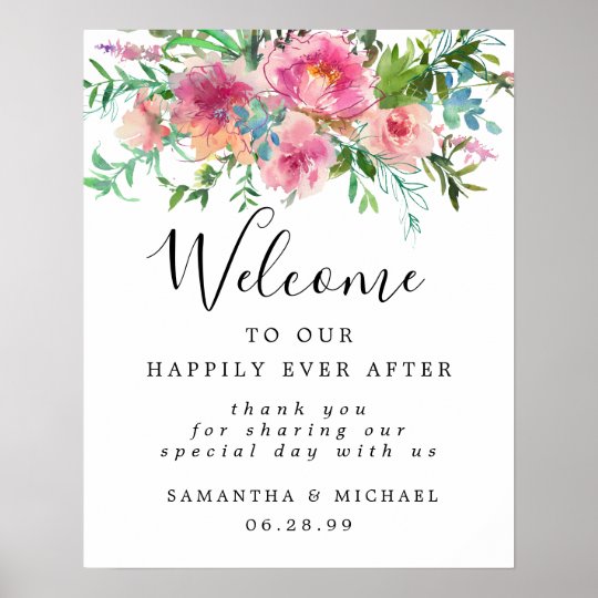Pink Peony Floral Elegant Wedding Welcome Sign | Zazzle.com