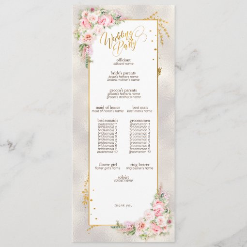 Pink Peony Floral Gold Script & Frame Wedding Program | Zazzle