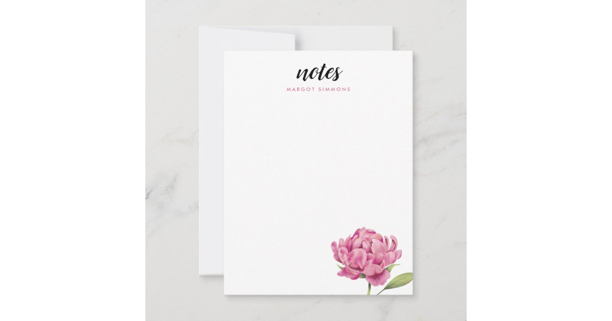 Pink Peony Floral Modern Note Card | Zazzle