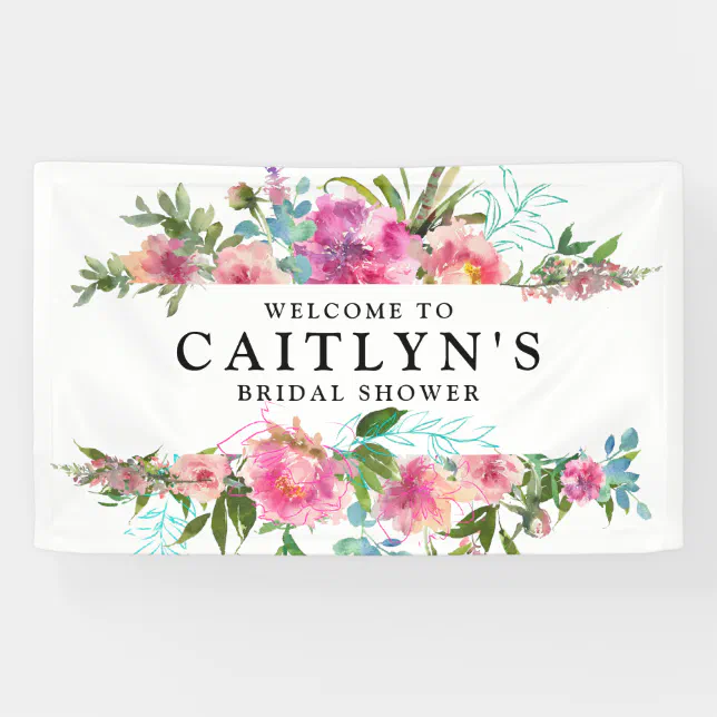 Pink Peony Floral Watercolor Bridal Shower Welcome Banner | Zazzle