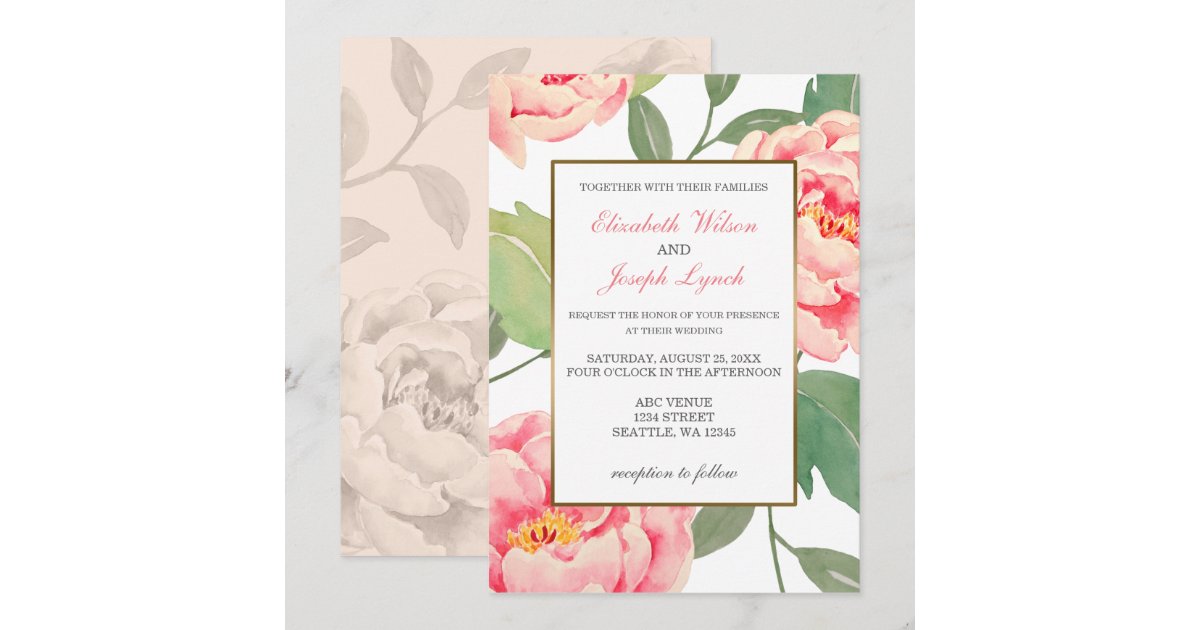 Pink Peony Floral wedding invitations | Zazzle