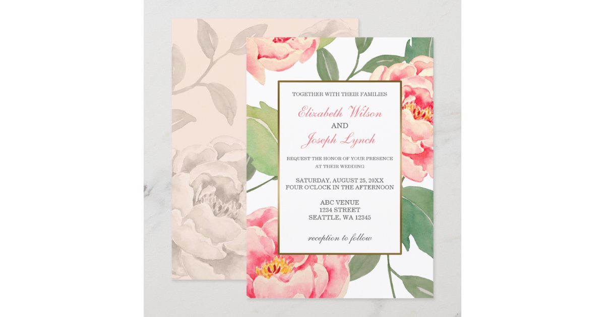 Pink Peony Floral wedding invitations | Zazzle