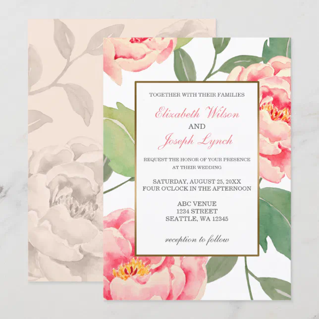 Pink Peony Floral wedding invitations | Zazzle