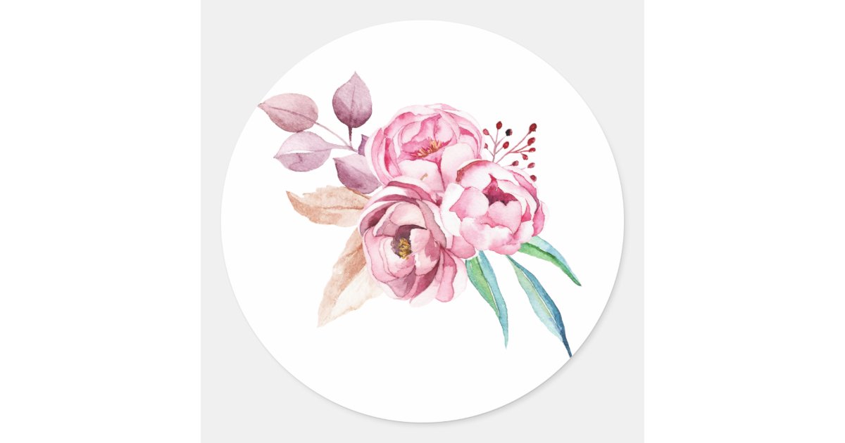 Pink PEONY flowers Classic Round Sticker | Zazzle