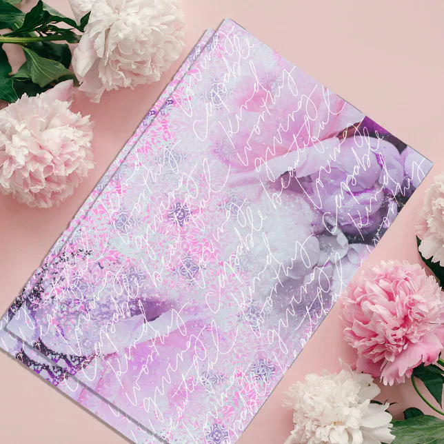 Pink Peony Flowers With Handwritten Text Overlay Tissue Paper | Zazzle