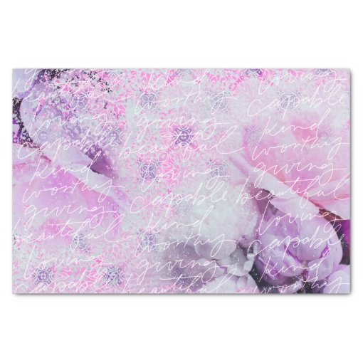 Pink Peony Flowers With Handwritten Text Overlay Tissue Paper | Zazzle
