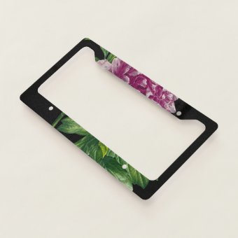 Pink Peony On Black Chic License Plate Frame | Zazzle