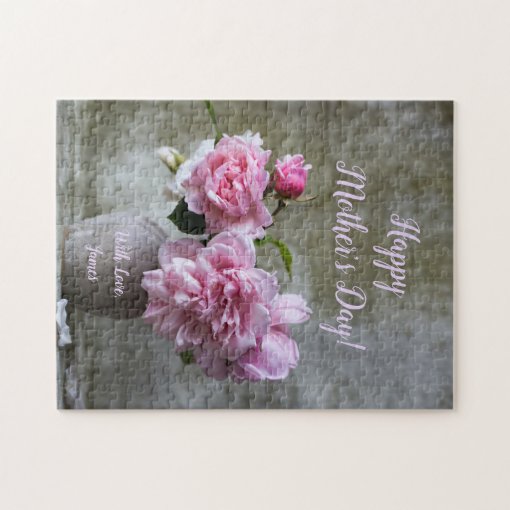 Pink Peony Rose Flowers Custom Text Floral Jigsaw Puzzle | Zazzle