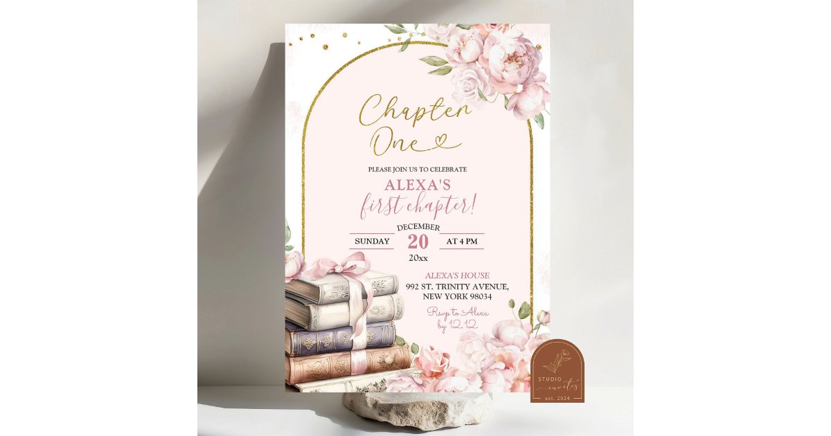 Pink Peony Storybook Chapter One 1st Birthday Invitation | Zazzle