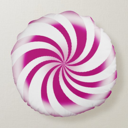 Pink Peppermint Candy Swirl Holiday Round Pillow | Zazzle.com