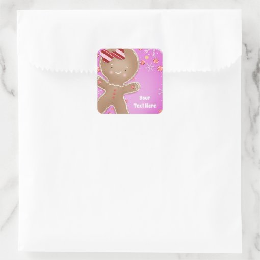 Pink Peppermint Gingerbread Man Holiday Party Square Sticker | Zazzle