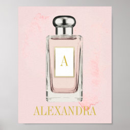Pink Perfume Bottle Chic Monogram Personal Poster | Zazzle