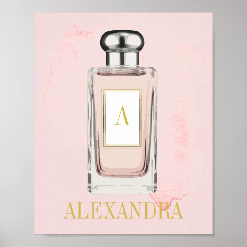 Pink Perfume Bottle Chic Monogram Personal Poster | Zazzle