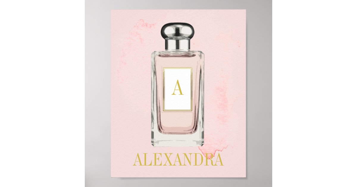 Pink Perfume Bottle Chic Monogram Personal Poster | Zazzle.com