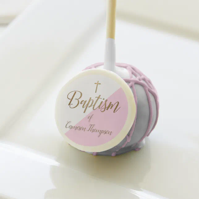 Pink Personalized Baby Baptism Gold Cross Cake Pops | Zazzle