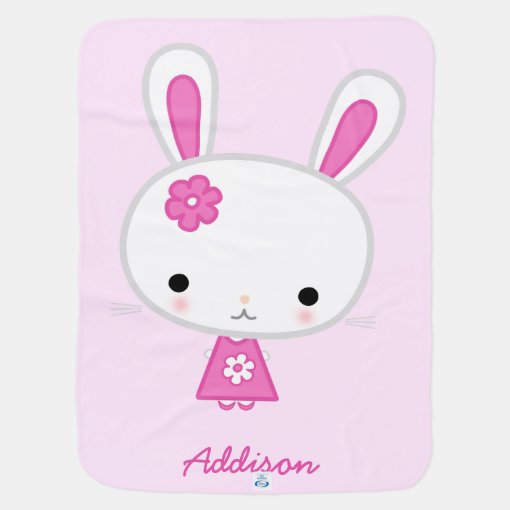Pink Personalized Baby Blankets With Cute Bunny | Zazzle