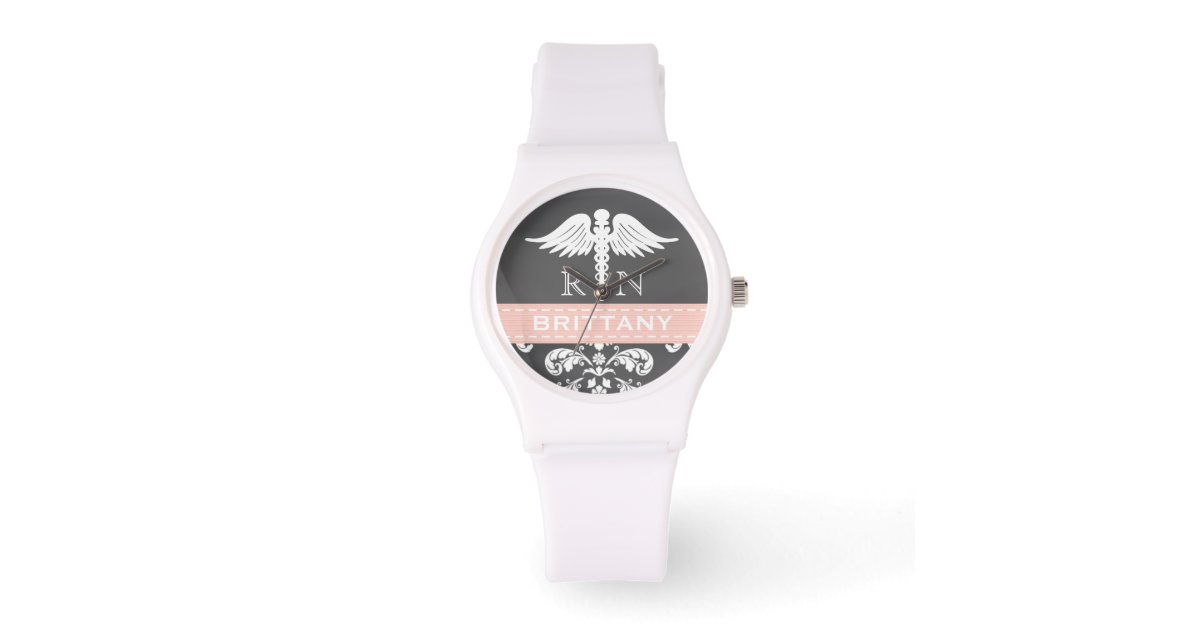 PINK PERSONALIZED NURSE RN CADUCEUS CHALKBOARD WATCH | Zazzle