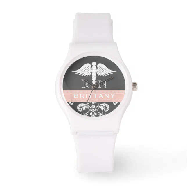 PINK PERSONALIZED NURSE RN CADUCEUS CHALKBOARD WATCH | Zazzle