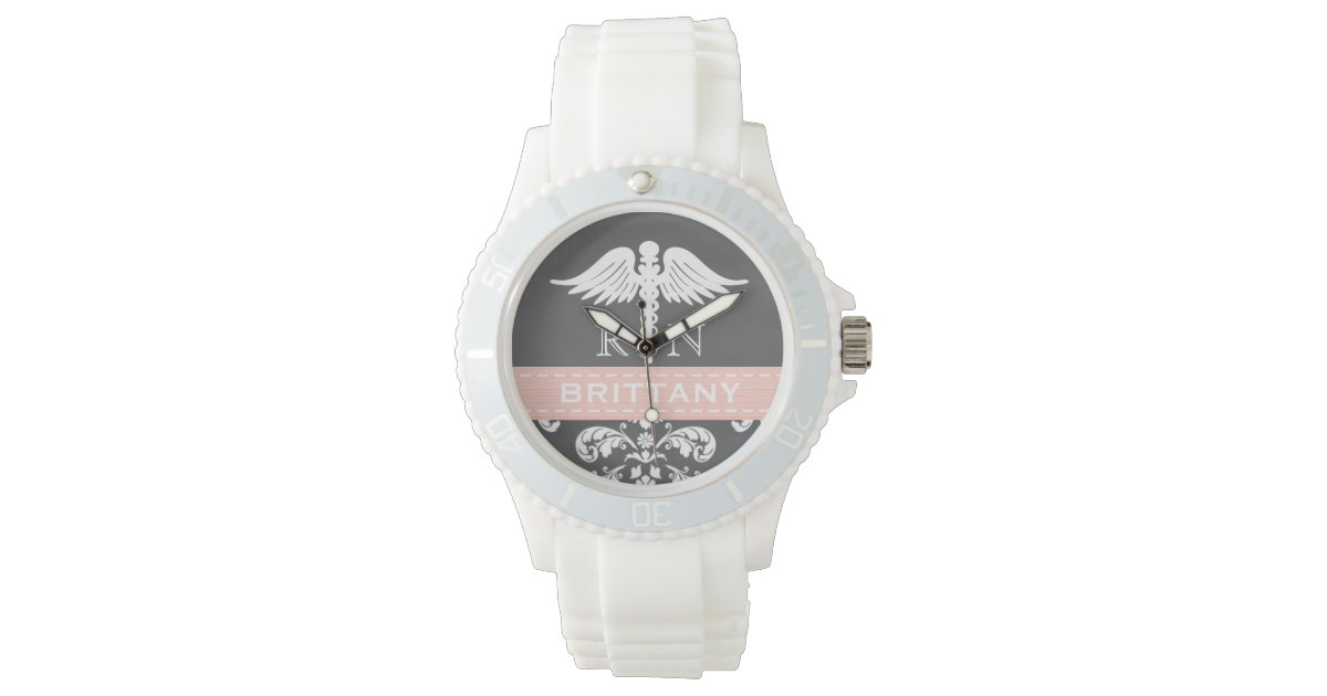 PINK PERSONALIZED NURSE RN CADUCEUS CHALKBOARD WATCH | Zazzle