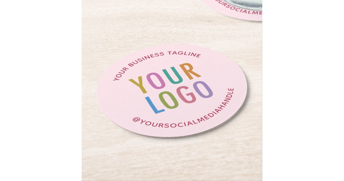 Pink Personalized Paper Coasters Custom Logo Bulk | Zazzle