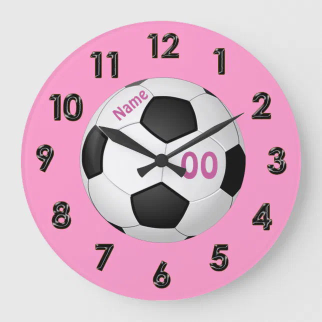 Pink Personalized Soccer Clocks with NAME & NUMBER | Zazzle