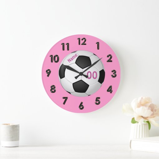 Pink Personalized Soccer Clocks with NAME & NUMBER | Zazzle