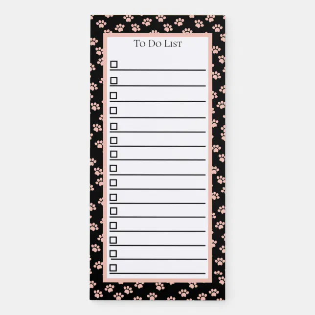Pink Pet Paw Pattern In Black Magnetic Notepad | Zazzle