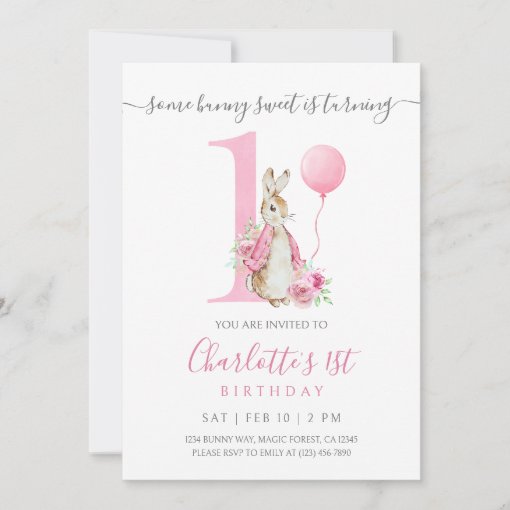 Pink Peter Rabbit First Birthday Invitation | Zazzle