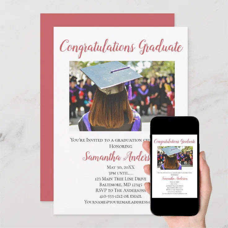 Pink Photo graduation party invitation | Zazzle