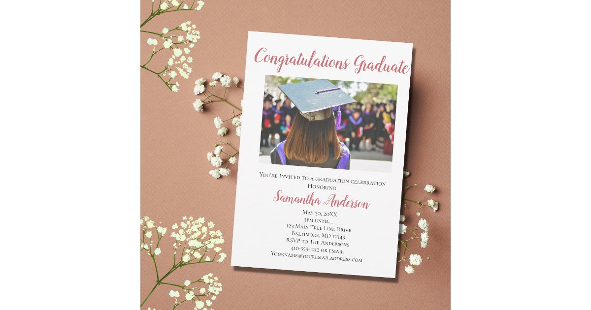 Pink Photo graduation party invitation | Zazzle