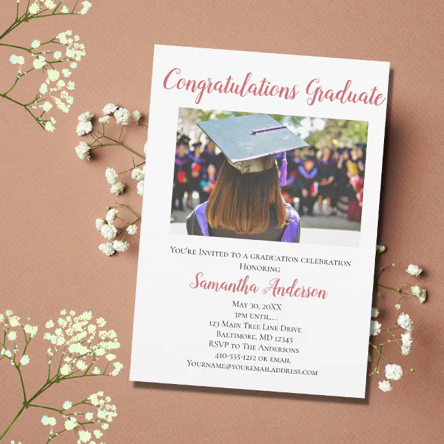 Pink Photo graduation party invitation | Zazzle