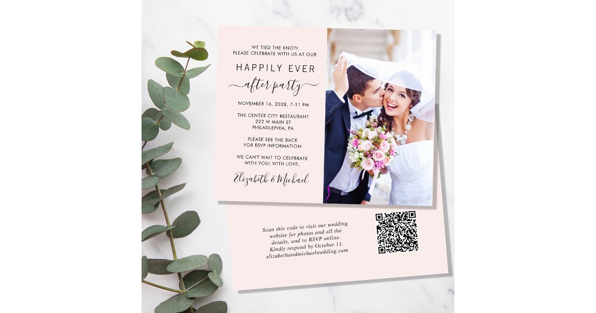 Pink Photo QR Code Wedding Reception Invitation | Zazzle
