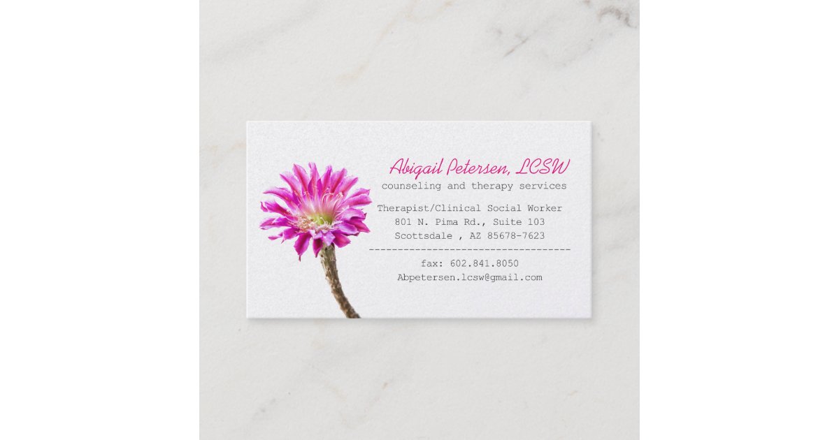 Pink Piazza cactus flower in bloom , LCSW Business Card | Zazzle