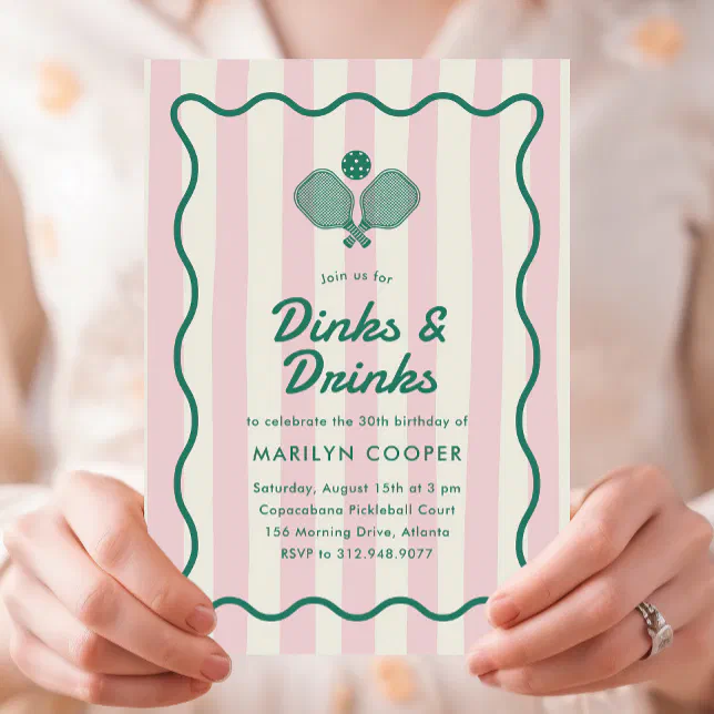 Pink Pickleball Dinks and Drinks Birthday Party Invitation | Zazzle