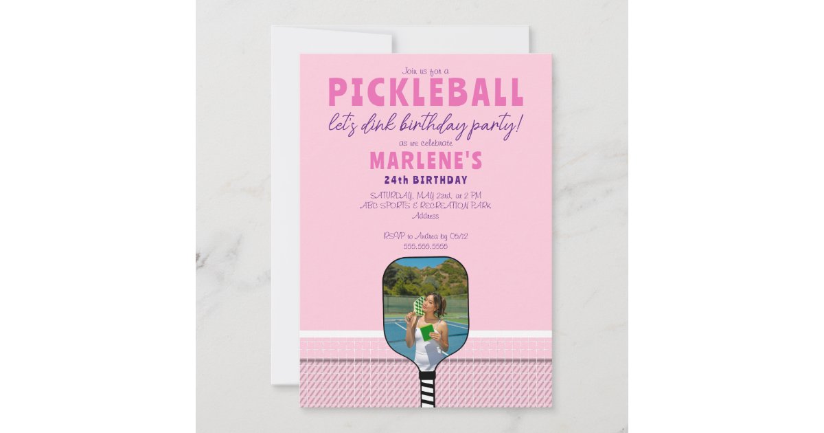 Pink Pickleball Paddle Photo Dink Birthday Party Invitation | Zazzle