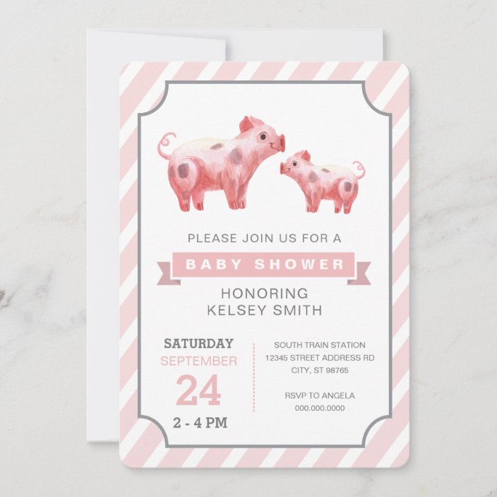 Pink Pig Farm Girl baby shower Invitation | Zazzle.com